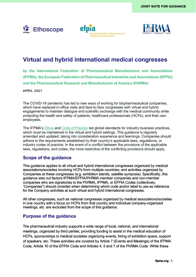 Joint Guidance on Virtual and Hybrid International Medical Congresses ...
